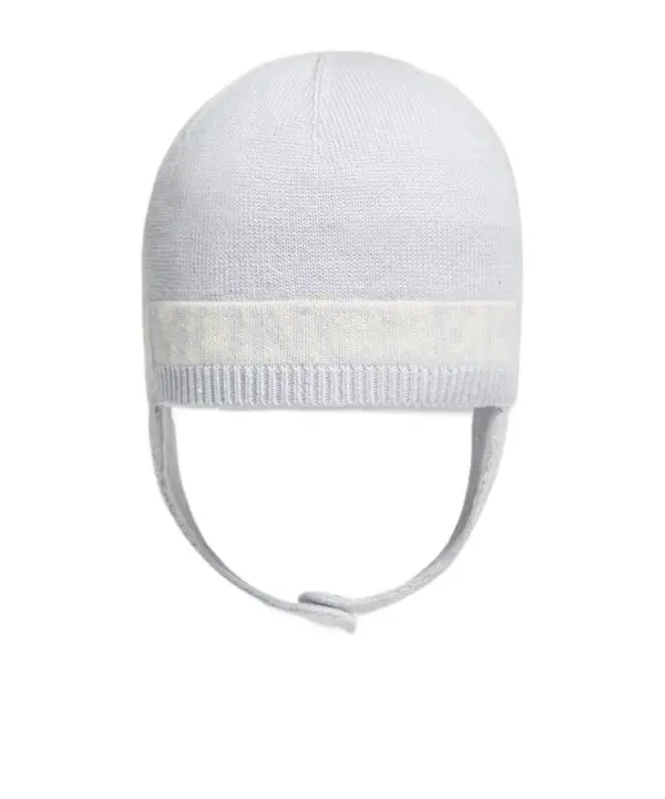 Moncler Wool Beanie With Earflaps And Jacquard Logo - Light Blue