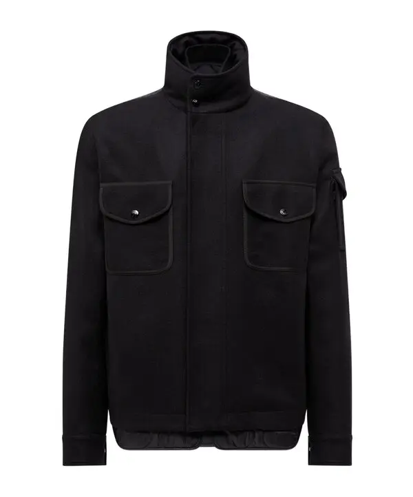 Moncler Wool Flannel Down Jacket With Stand Collar - Black