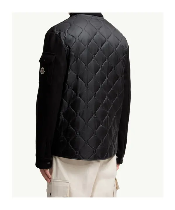 Moncler Wool Flannel Down Jacket With Stand Collar - Black
