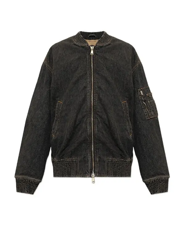 DIESEL® Zip-up Bomber Jacket With Buckle Pockets - Black