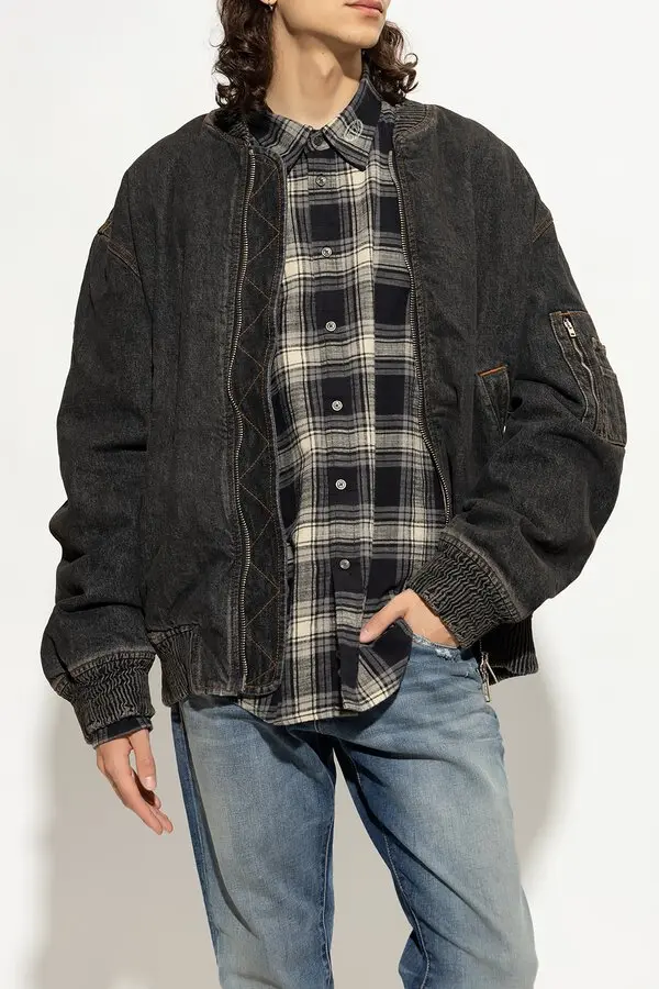 DIESEL® Zip-up Bomber Jacket With Buckle Pockets - Black