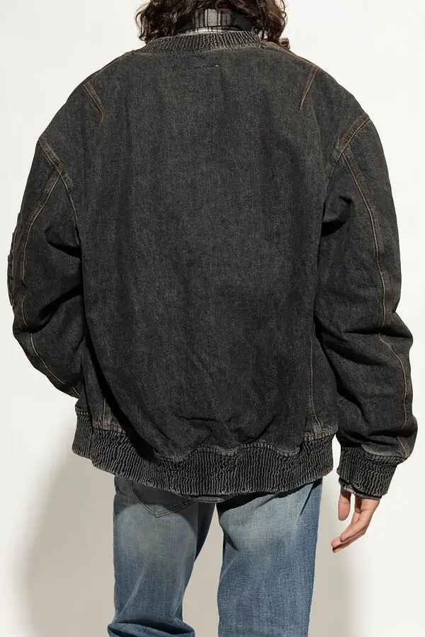 DIESEL® Zip-up Bomber Jacket With Buckle Pockets - Black