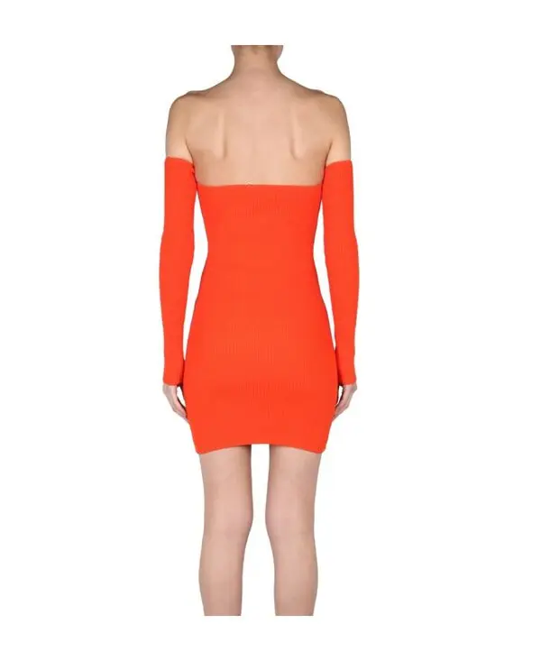 Helmut Lang Logo Off-the-shoulder Knit Mini Dress