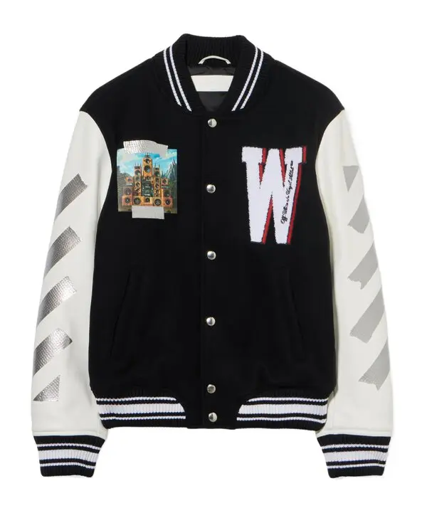 Off-White Varsity Jacket With Graphic Embellishments - Black And Red Dahlia