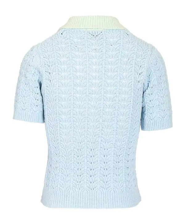FORTE_FORTE Open Knit Polo Sweater With Button Closure