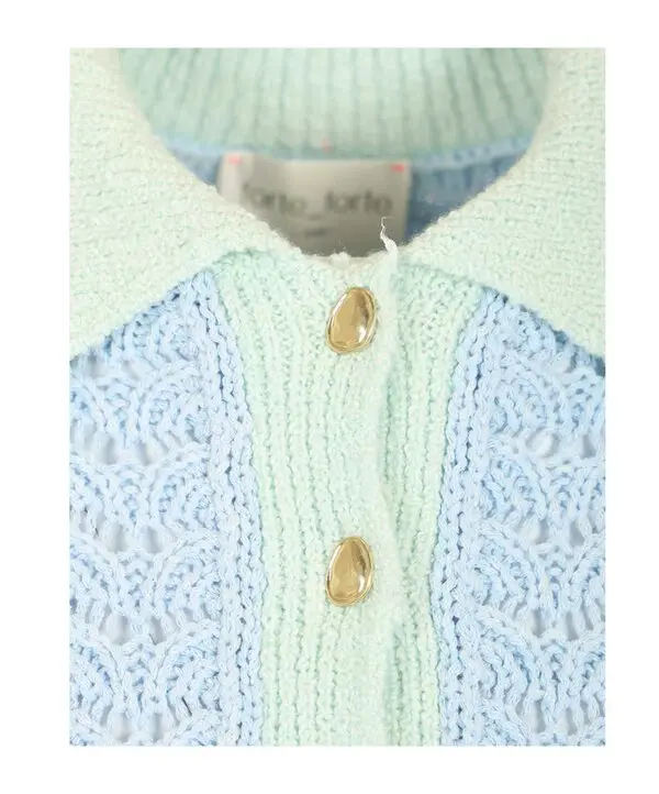 FORTE_FORTE Open Knit Polo Sweater With Button Closure