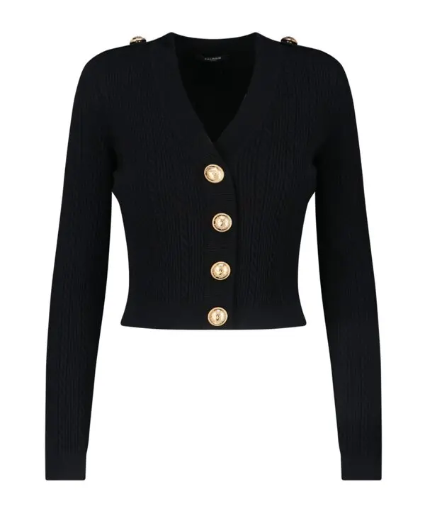 Balmain V-neck Long Sleeve Knitted Cardigan - Black