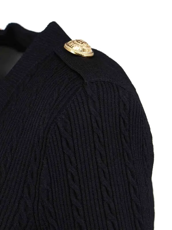 Balmain V-neck Long Sleeve Knitted Cardigan - Black