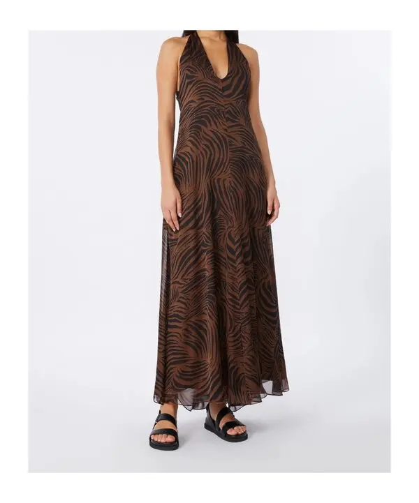 Max Mara Zebra Print Halterneck Maxi Dress