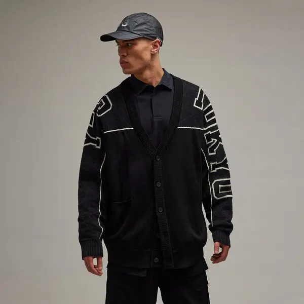 Y3 Logo Intarsia Knit V-neck Cardigan