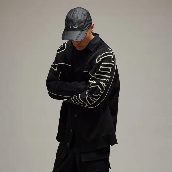 Y3 Logo Intarsia Knit V-neck Cardigan