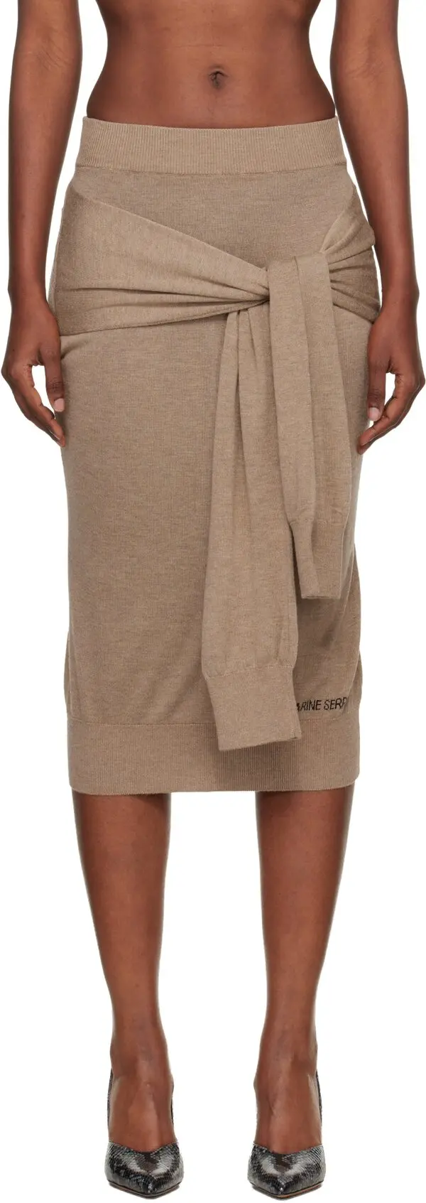 MARINE SERRE Ribbed Knit Skirt With Embroidered Logo