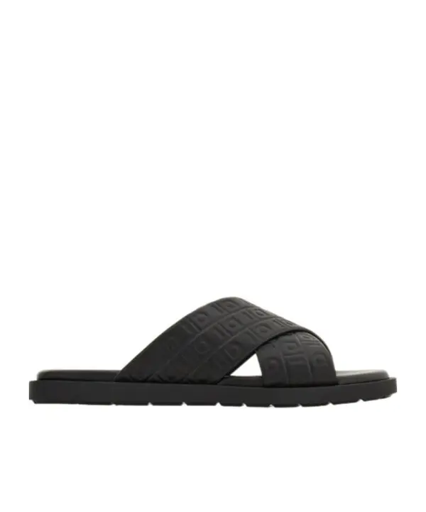 FERRAGAMO Round Toe Slip-on Sandals With Embossed Logo Detail - Black
