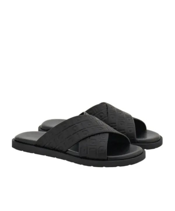 FERRAGAMO Round Toe Slip-on Sandals With Embossed Logo Detail - Black