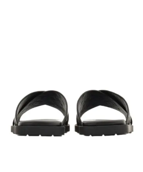 FERRAGAMO Round Toe Slip-on Sandals With Embossed Logo Detail - Black