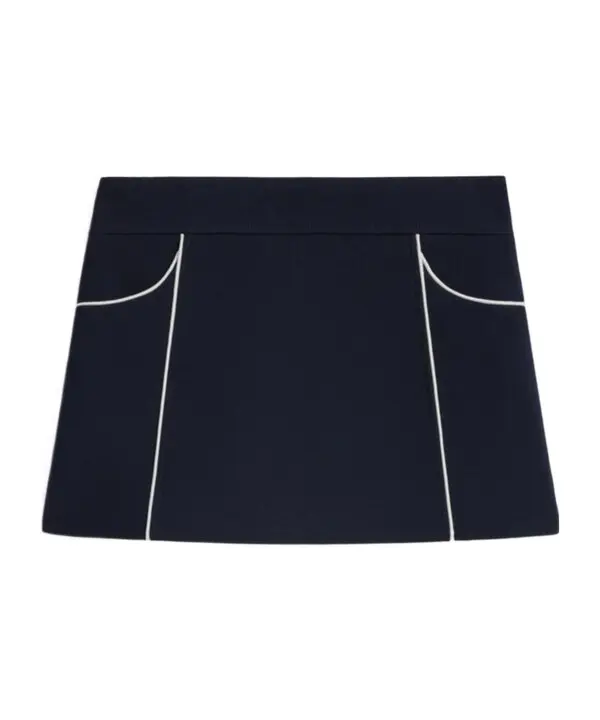 Celine Trapeze Mini Skirt In Gauffered Double Wool - Navy