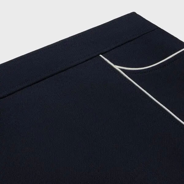 Celine Trapeze Mini Skirt In Gauffered Double Wool - Navy