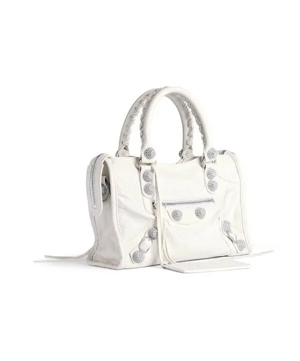 Balenciaga Le City Bag Small Giant Studs With Rhinestones - Bright White