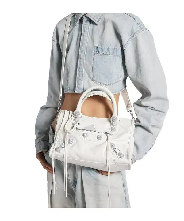 Balenciaga Le City Bag Small Giant Studs With Rhinestones - Bright White