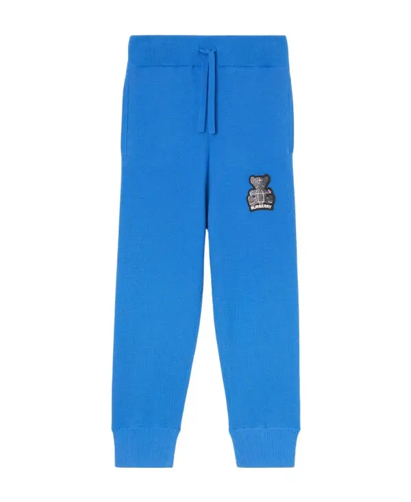 Burberry Thomas Bear Appliqué Cashmere Track Pants - Blue