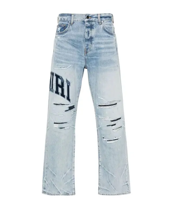 Amiri Varsity Logo Repair Mid-rise Straight-leg Jeans - Green