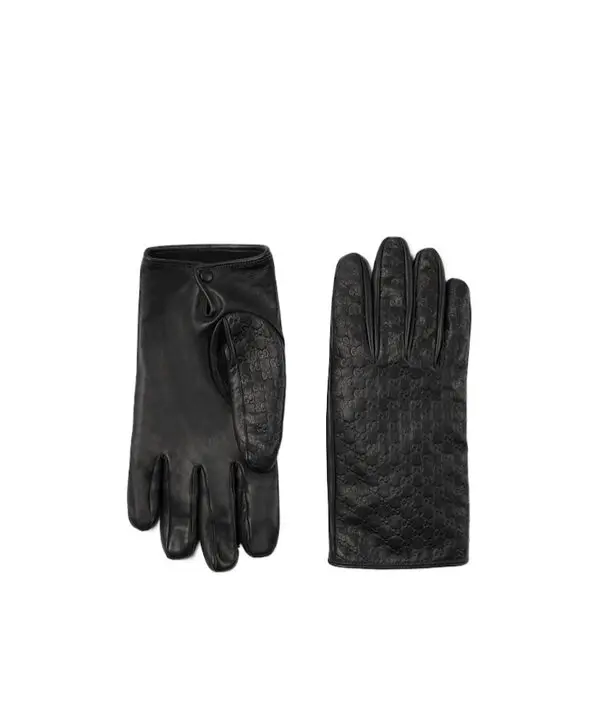 Gucci Embossed Gg Leather Gloves