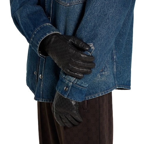 Gucci Embossed Gg Leather Gloves