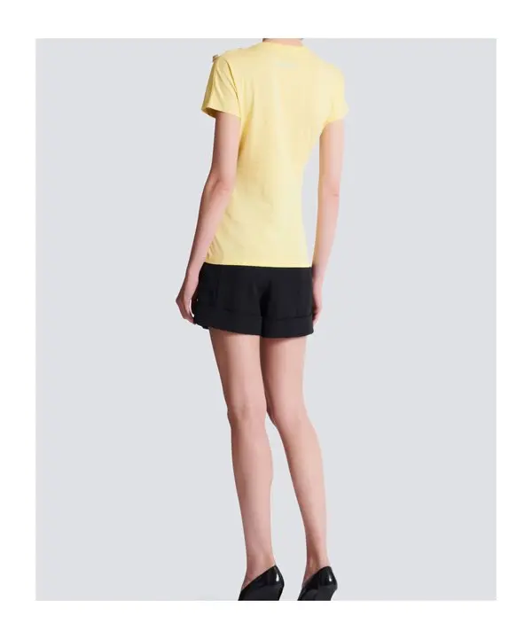 Balmain Draped T-shirt With Embroidered Logo - Yellow