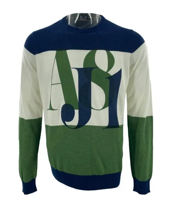 Emporio Armani Colorblocked Long Sleeve Sweater - Green