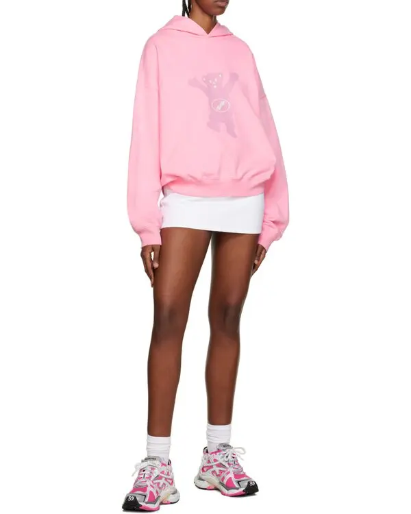 We11Done Logo Print Cotton Hoodie - Pink