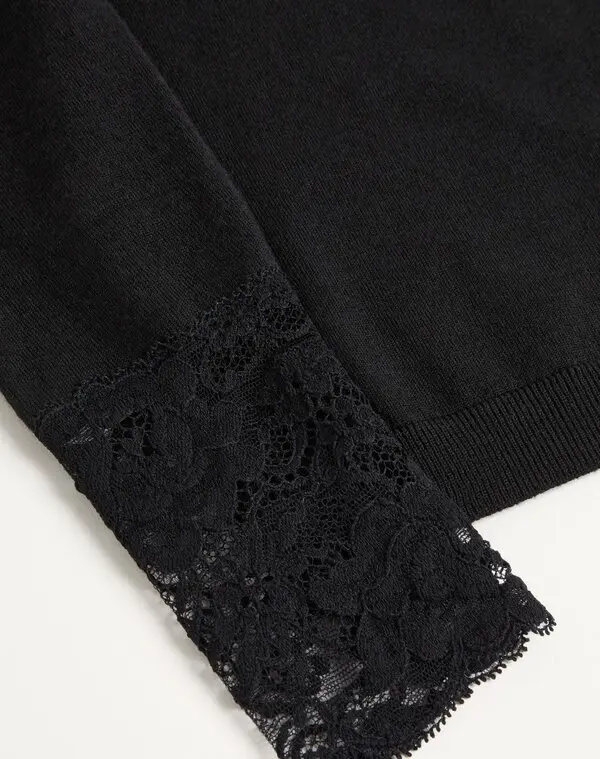 Valentino Garavani High Neck Lace Paneled Top With Bow Detail