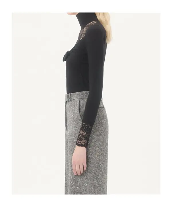 Valentino Garavani High Neck Lace Paneled Top With Bow Detail