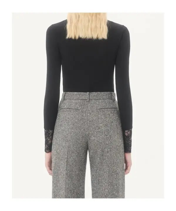Valentino Garavani High Neck Lace Paneled Top With Bow Detail