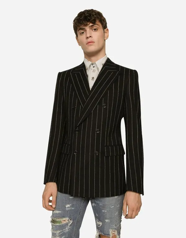 Dolce & Gabbana Dolce Gabbana Striped Double-breasted Blazer - Black