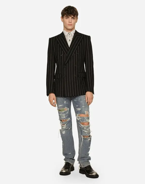 Dolce & Gabbana Dolce Gabbana Striped Double-breasted Blazer - Black