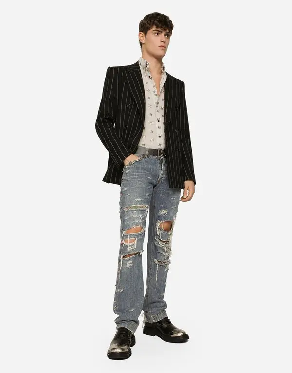 Dolce & Gabbana Dolce Gabbana Striped Double-breasted Blazer - Black