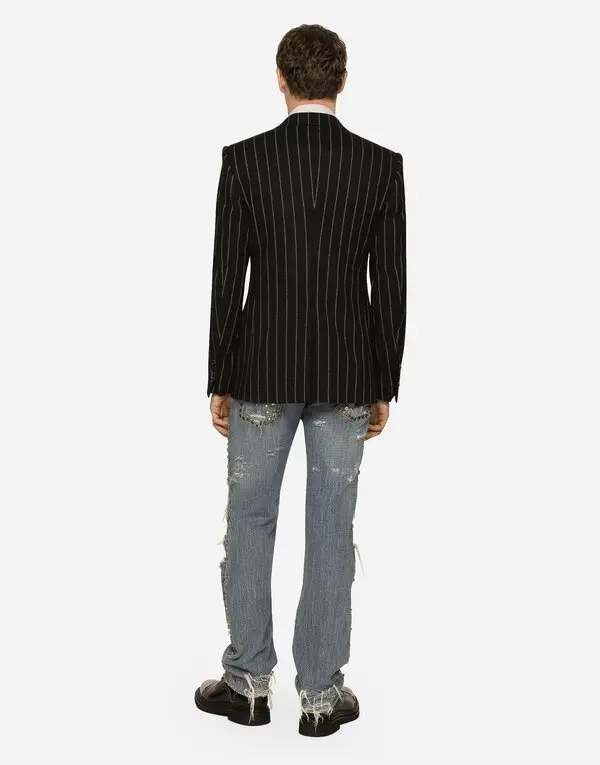 Dolce & Gabbana Dolce Gabbana Striped Double-breasted Blazer - Black