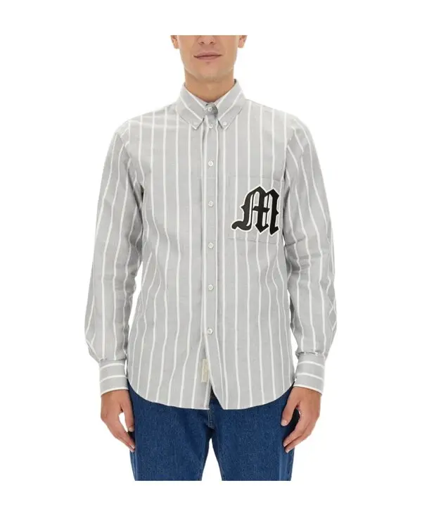 MSGM Logo Patch Striped Buttoned Shirt