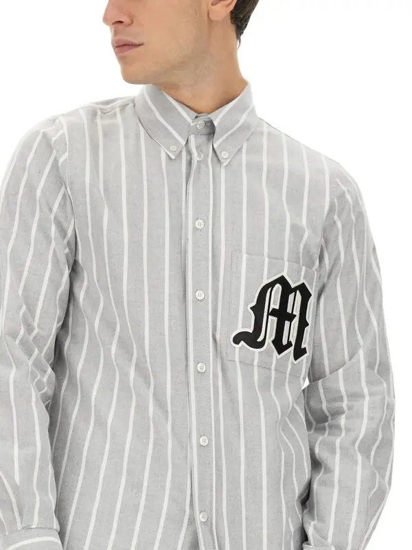 MSGM Logo Patch Striped Buttoned Shirt