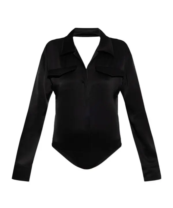 COURREGES Backless Satin Shirt Bodysuit