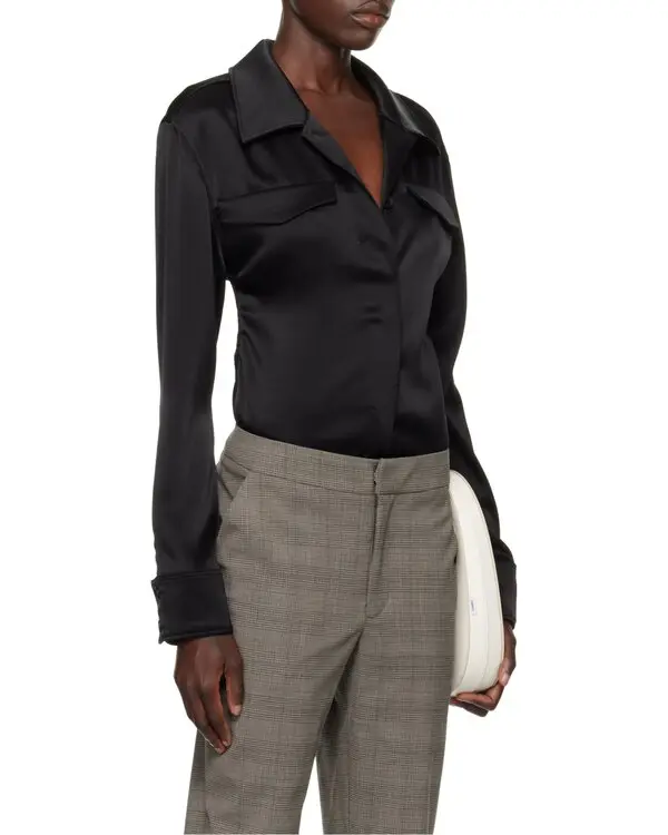 COURREGES Backless Satin Shirt Bodysuit