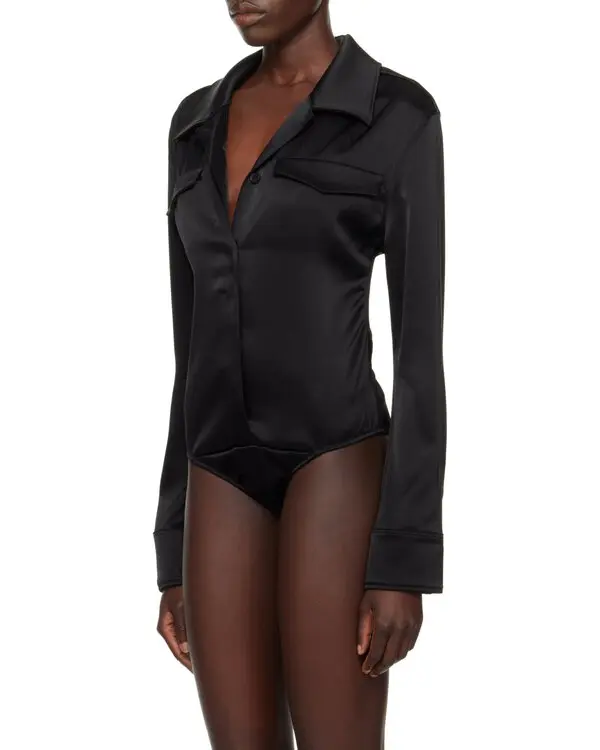 COURREGES Backless Satin Shirt Bodysuit