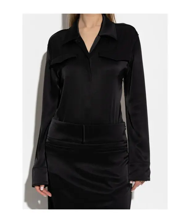 COURREGES Backless Satin Shirt Bodysuit
