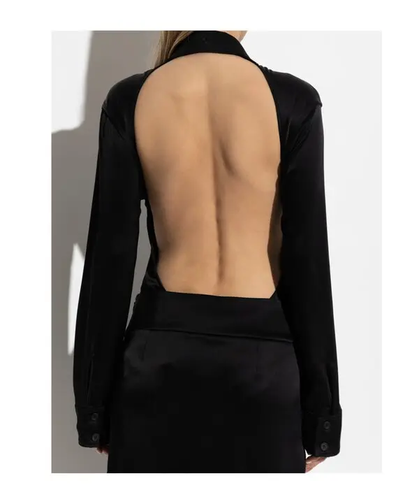 COURREGES Backless Satin Shirt Bodysuit