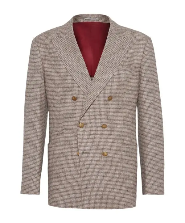 Brunello Cucinelli Checked Flannel One-and-a-half Breasted Deconstructed Blazer - Nude