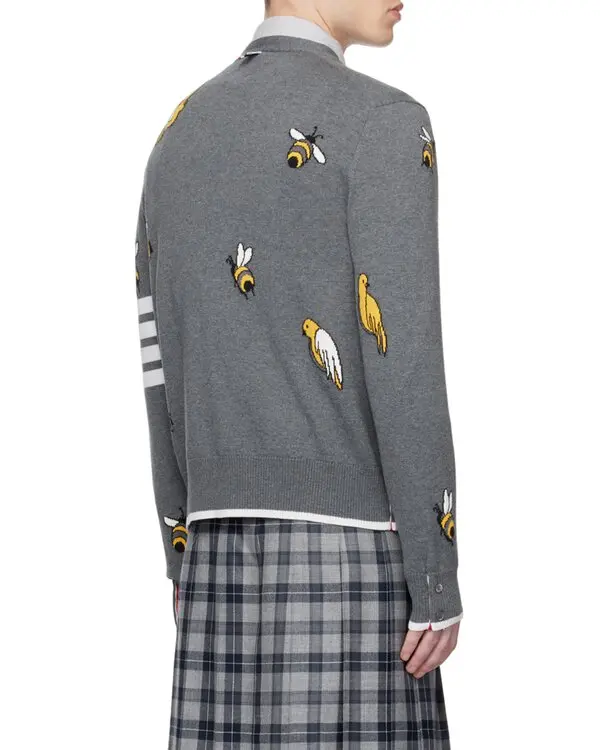 Thom Browne 4-bar Striped Buttoned Cardigan - Medium Gray