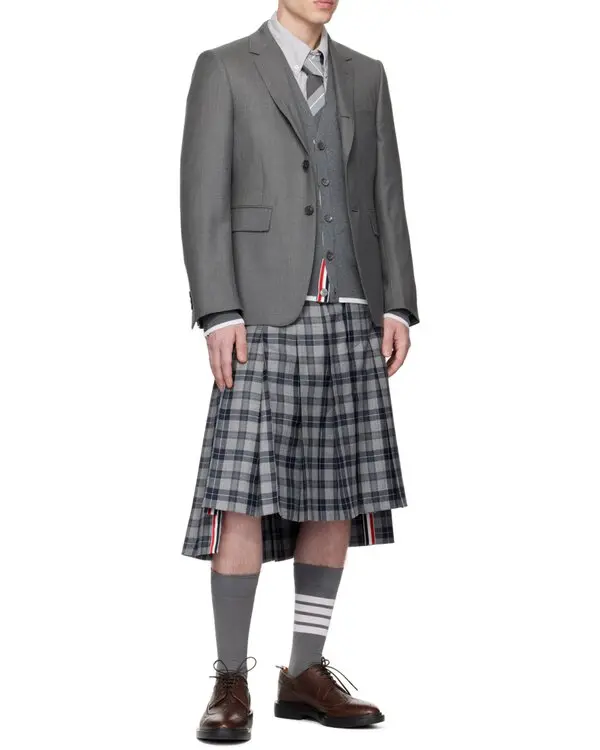 Thom Browne 4-bar Striped Buttoned Cardigan - Medium Gray
