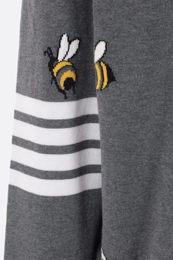 Thom Browne 4-bar Striped Buttoned Cardigan - Medium Grey