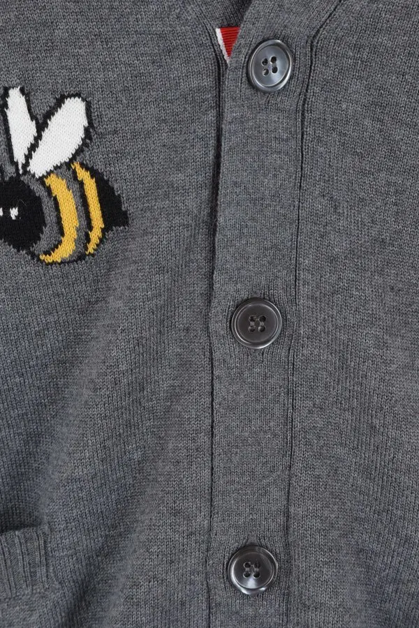 Thom Browne 4-bar Striped Buttoned Cardigan - Medium Grey