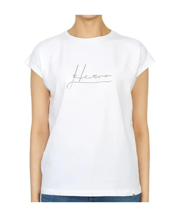 Herno Round Neck Short Sleeve T-shirt With Rhinestone Embellishment